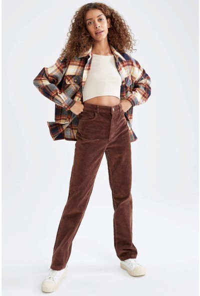 DeFacto Straight Fit Geniş Paça Kadife Pantolon W1515AZ21WN