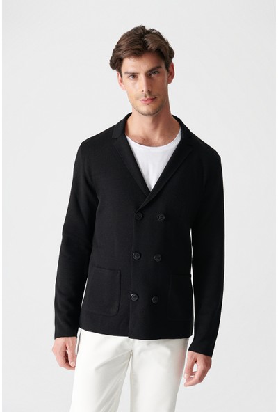 Avva Erkek Siyah Mono Yaka Düz Kruvaze Ceket A12Y5061