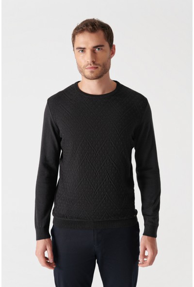 Avva Erkek Koyu Yeşil Bisiklet Yaka Jakarlı Kazak A12Y5219