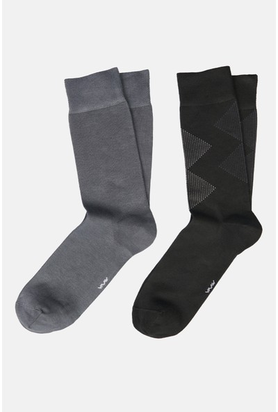 Avva Erkek Siyah Desenli 2'li Soket Çorap A12Y8528