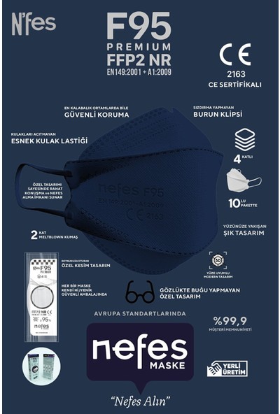 Nefes F95 (N95) Ffp2 Kore Tipi Lacivert Maske