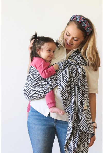 Zubu Halka Babysling - Geometrik- Bebek Taşıyıcı - Pamuk - Taşıma Şalı - Siyah&beyaz