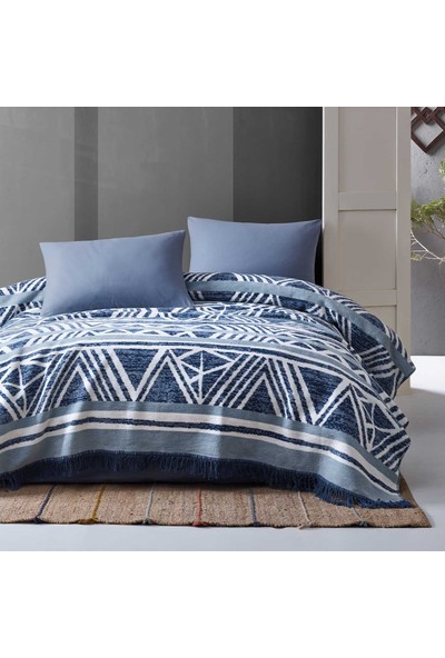 Elart Saçaklı Pamuk Battaniye Cannes Mavi Çift Kişilik (200X220CM)