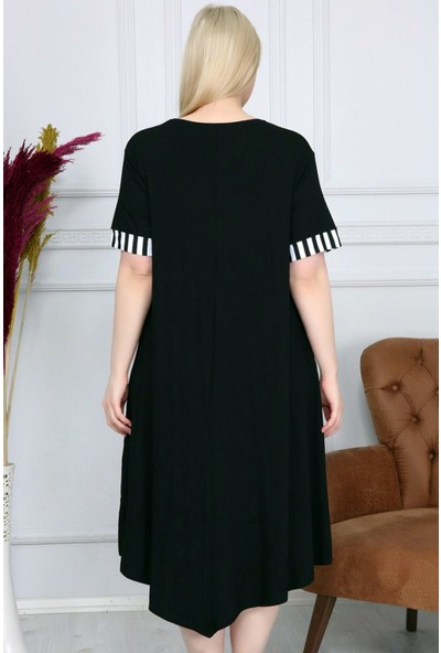 Kare Cepli Eteği Asimetrik ve Bloklu Kısa Kol Elbise