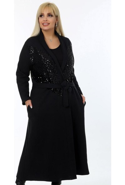 Tam Boy Uzun Kemerli Pul Detaylı Cepli Cool Hırka