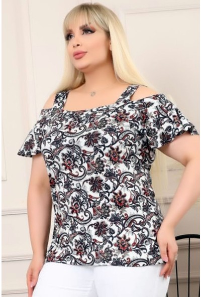 Kheos Özel Tasarım Şal Desenli Kalın Omuz Askılı Rahat Esnek Bluz