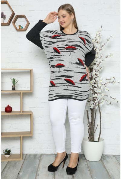 Şemsiye Desenli Taş Işlemeli Uzun Kollu Tunik