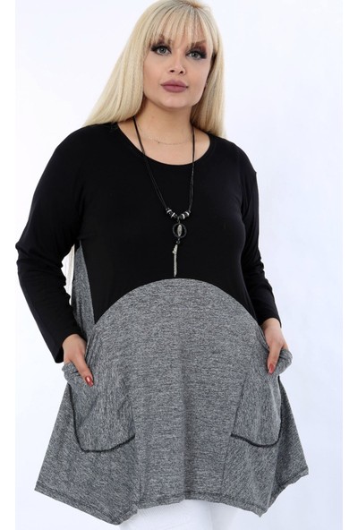 Asimetrik Cepli Kolyeli Çift Renk Bloklu Dökümlü Rahat Bluz