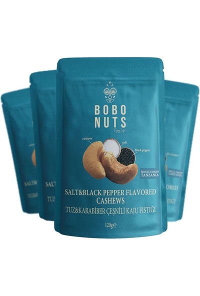 Bobo Nuts Tuz & Karabiber Çeşnili Kaju Fıstığı 120 gr x 4 Bobo Nuts Tuz & Karabiber Çeşnili Kaju Fıstığı 120 gr x 4