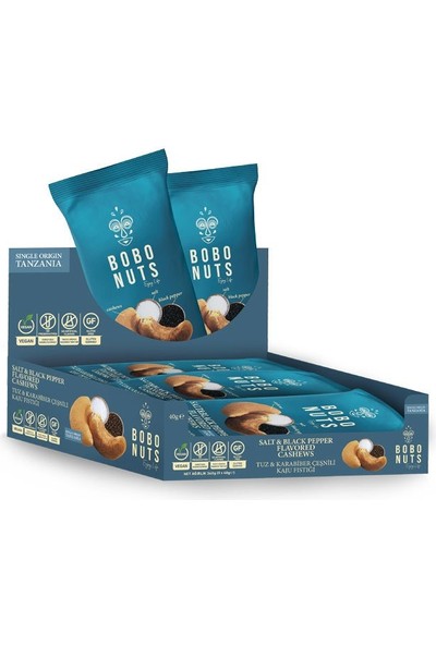 Bobo Nuts Tuz & Karabiber Çeşnili Kaju Fıstığı 40 gr x 9 Bobo Nuts Tuz & Karabiber Çeşnili Kaju Fıstığı 40 gr x 9