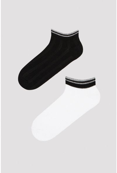 Penti Siyah Beyaz Rib Cember 2li Patik Çorap
