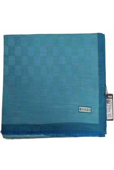 Vakko Damalı Degrede Kadın Gök Mavisi Turkuaz Ipek Şal