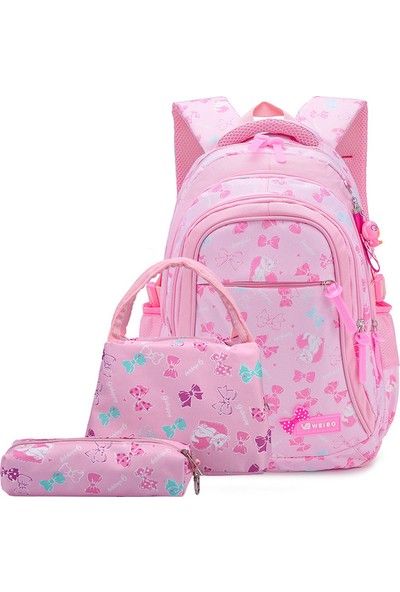 Weibo Kız Öğrenci Büyük Kapasiteli Okul Sırt Çantası 3 Parça Set (Yurt Dışından)