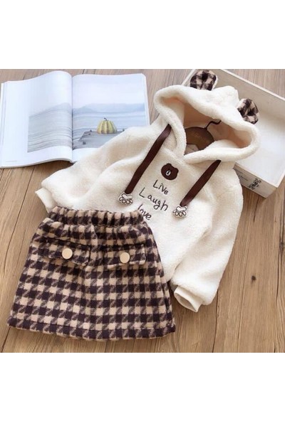 Eliz Kids Kız Çocuk Peluş Ayıcıklı Üst ve Jakar Etek Set