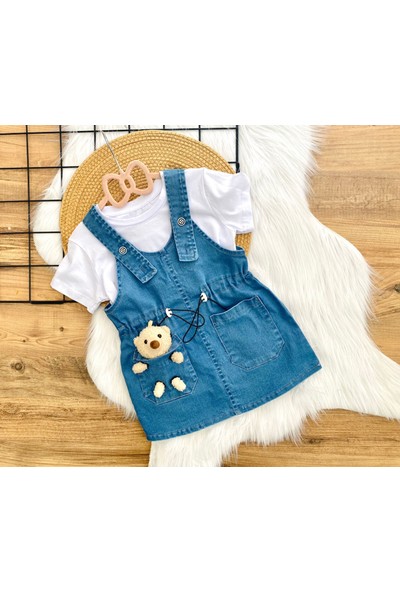 Eliz Kids Kız Çocuk Ayıcıklı Kot Elbise ve Badi Set