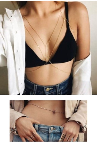 Classy Kadın Gold Vücut Aksesuarı + Bel Aksesuarı
