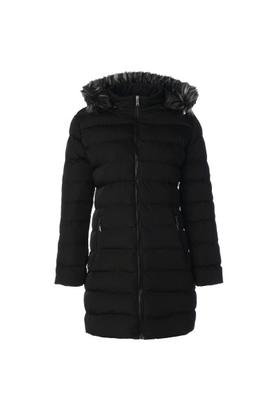 The Month Siyah Kadın Çıkarılabilir Kürk Kapüşonlu Şişme Mont