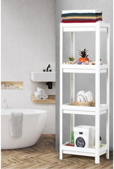 Cekinox Çok Amaçlı Banyo Raf Ünitesi 3 Bölmeli Beyaz Banyo Rafı