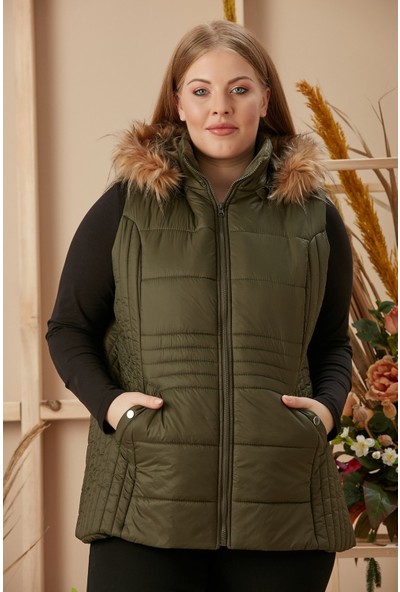 Rmg Kapşonlu Büyük Beden Haki Yelek