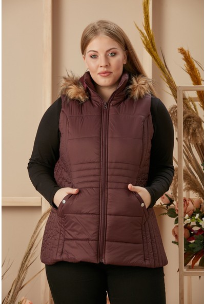 Rmg Kapşonlu Büyük Beden Bordo Yelek