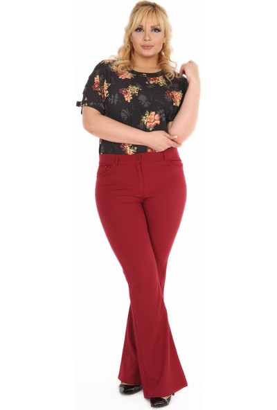 Rmg Büyük Beden Kadın Ipanyol Paca Bordo Pantolon Rmg Büyük Beden Kadın Ipanyol Paca Bordo Pantolon