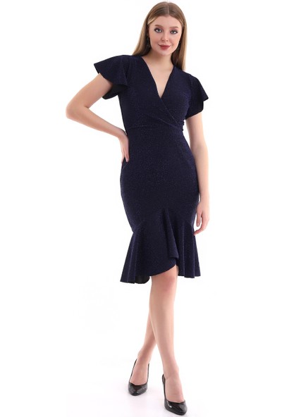 Moda Miragül Simli Eteği Volanlı Elbise Moda Miragül Simli Eteği Volanlı Elbise