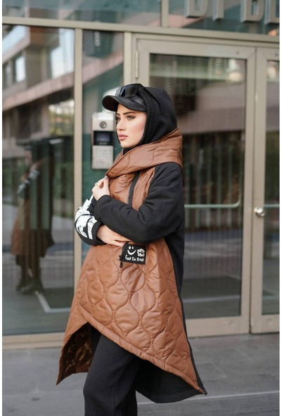 Asimetrik Detay Spor Şişme Mont CAV8108 Taba