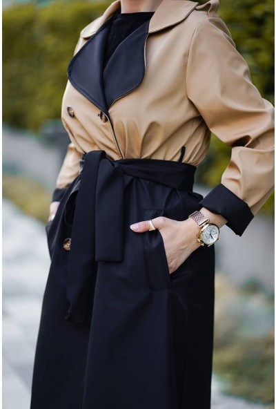 Garnili Trenç MDR10538 Camel Siyah