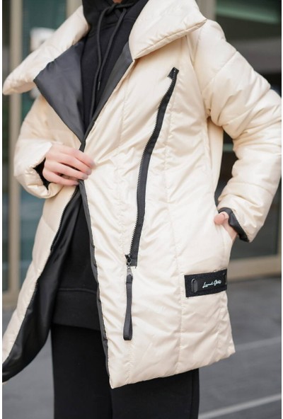 Burcu Tesettür Spor Şişme Mont CAV9100 Taş