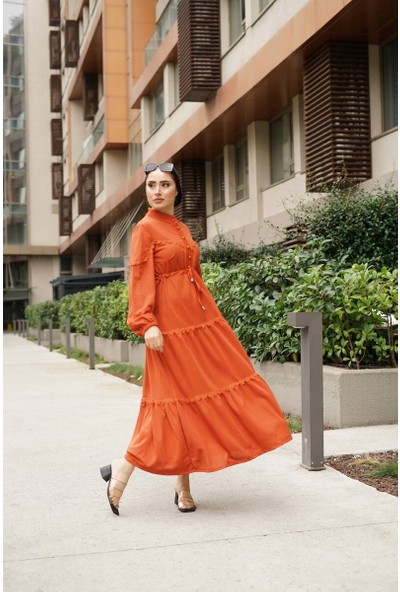 Güpür Detay Balon Kol Elbise BRC10349 Kremit Güpür Detay Balon Kol Elbise BRC10349 Kremit