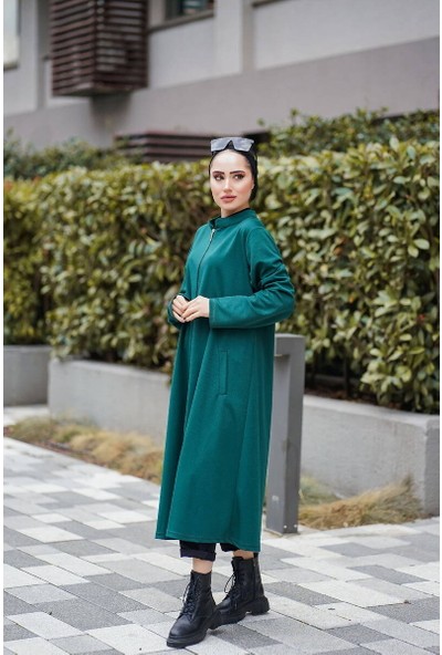 Önden Fermuarlı Tesettür Kap ETH3773 Zümrüt