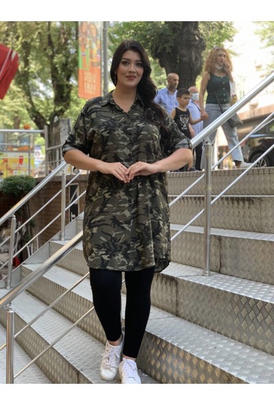 My Life Big Size Kamuflaj Kadın Büyük Beden Tunik