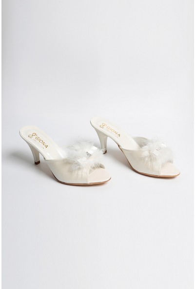 EXCLUSIVE Topuklu Tüylü Gelin Çeyiz Terliği