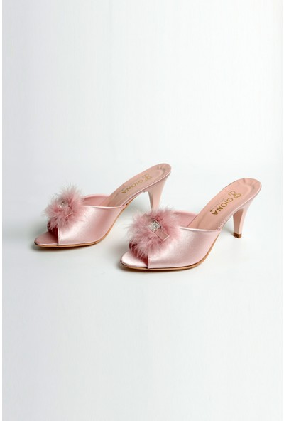 EXCLUSIVE Topuklu Tüylü Gelin Çeyiz Terliği