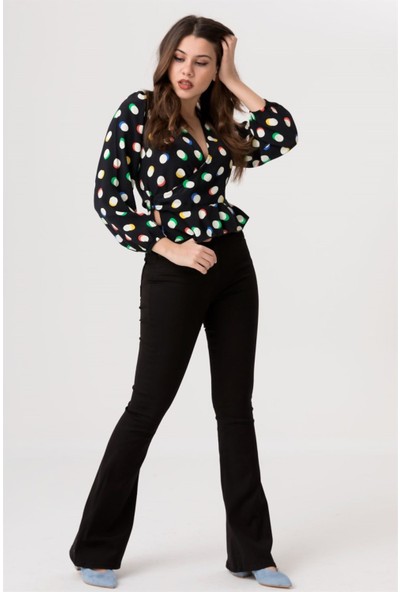 Siyah Kadın Siyah Ispanyol Paça Gabardin Kumaş Esnek Kot Pantolon - GİY00020