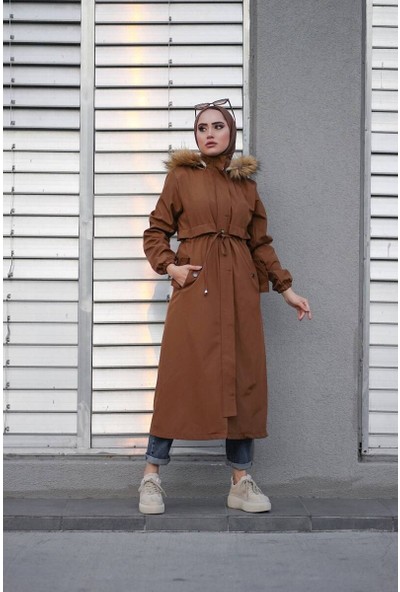 Kapşonlu Içi Kürklü Kaban MDR10567 Taba