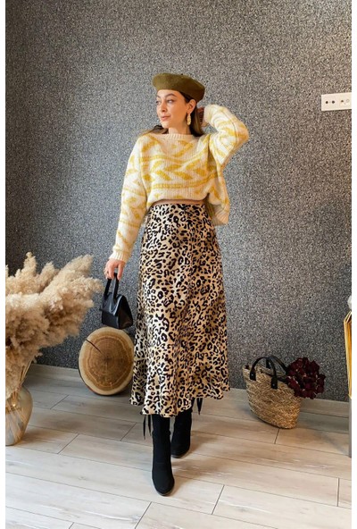 Çiğdem Sonkur Bej Leopar Desenli Etek