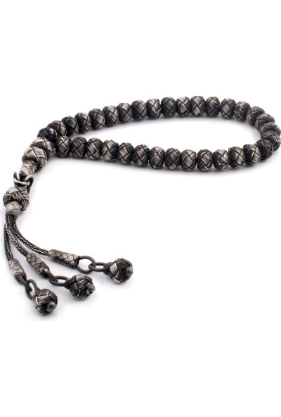 Kazzaze Kazaziye El Örgüsü Küçük Boy Oksitli Gümüş Tesbih Kazzaze Kazaziye El Örgüsü Küçük Boy Oksitli Gümüş Tesbih