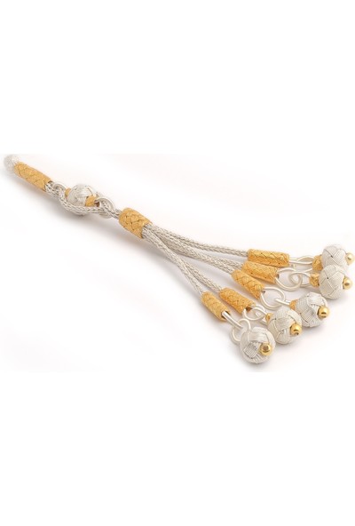 Kazzaze Yaldızlı Gümüş Kombin Gümüş Kazaziye Beşli Tesbih Püskülü