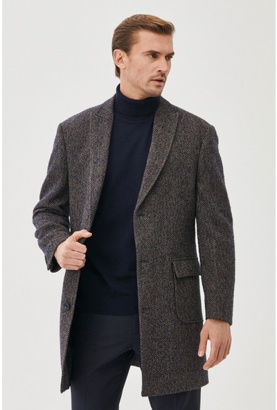 Altınyıldız Classics Standart Fit Kırlangıç Yaka Desenli Casual Yünlü Palto