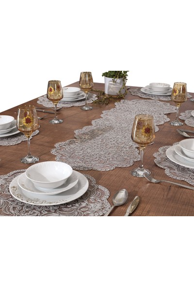 Tropik Home Amerikan Servis 8 Kişilik Valeria Gri Supla ve Runner Set 9 Parça Sunum Takımı Tropikhome