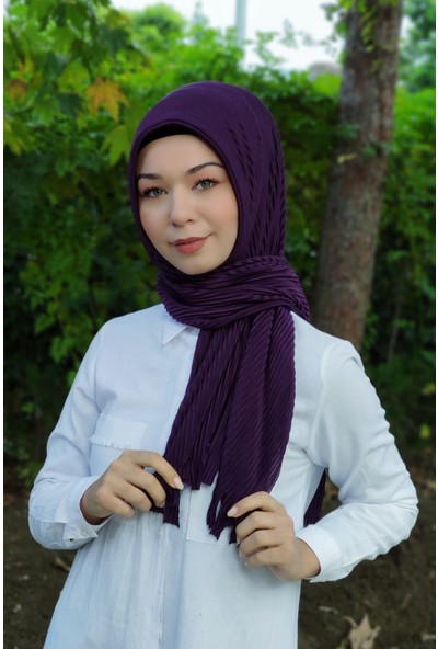 Moda Mevsimi Pratik Piliseli Hazır Şal Mor