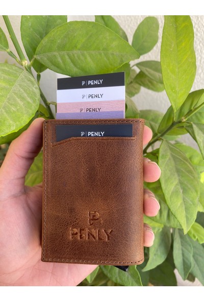 Penly Fermuarlı Kahverengi Hakiki Deri Cüzdan