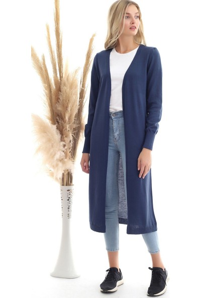 Siyah Kadın Lacivert Mevsimlik Salaş Uzun Hırka - GİY00034