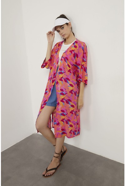 Armalife Desenli Viskon Uzun Kimono