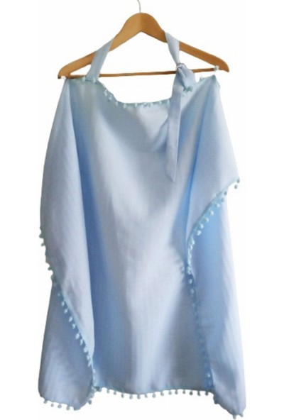 Myg Emzirme Önlüğü Ponpon Şeritli Ayarlanabilir Müslin Emzirme ÖRTÜSÜ(100X85CM)