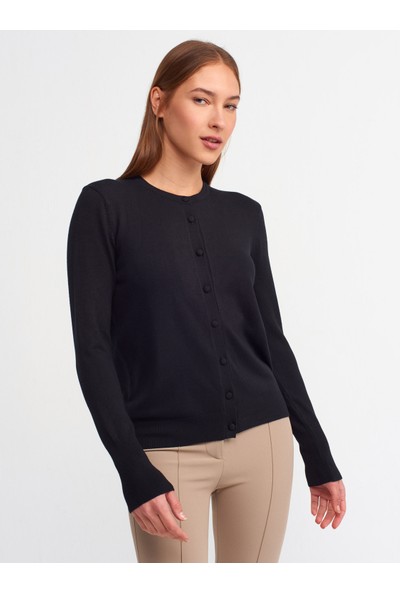 Dilvin 1295 Bisiklet Yaka Düğmeli Basic Hırka-Siyah Dilvin 1295 Bisiklet Yaka Düğmeli Basic Hırka-Siyah