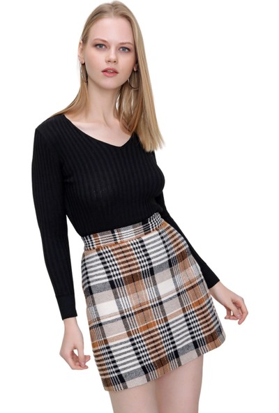 Butikburuc Kadın Siyah Fitilli V Yaka Kazak Butikburuc Kadın Siyah Fitilli V Yaka Kazak