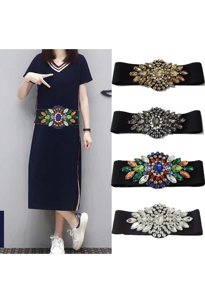 Charge Geniş Kristal Taşlı Elastik Kadın Kemer