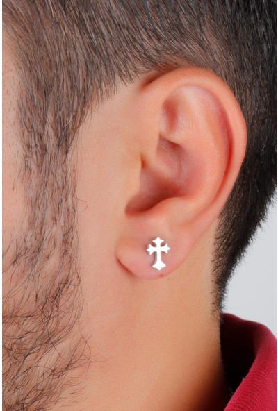 Madame Concept Gümüş Renk Haç Model Çelik Erkek Küpe